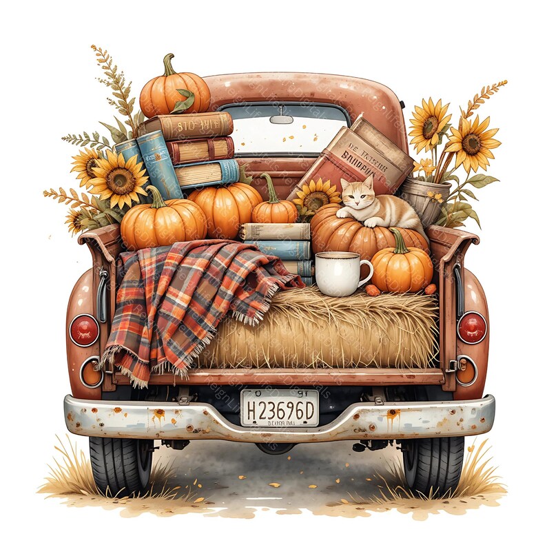 Fall Vintage Truck Clipart | Watercolor Autumn Decore | Autumnal ...