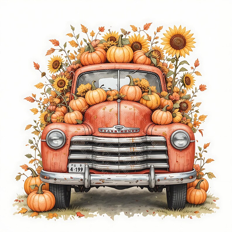 Fall Vintage Truck Clipart | Watercolor Autumn Decore | Autumnal ...