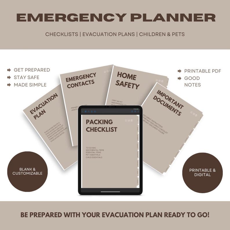 Emergency Plan Printable Organizer & Checklist for Home Safety ...