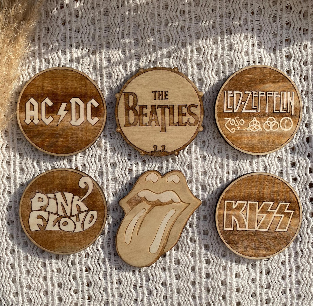 Rock Bands Wooden Coasters - Gift - Set of Handmade Coasters - Unique ...