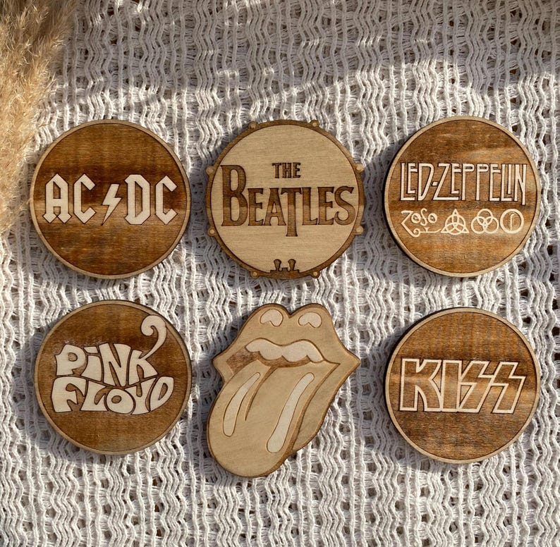 Rock Bands Wooden Coasters Gift Set of Handmade Coasters Unique Gifts ...