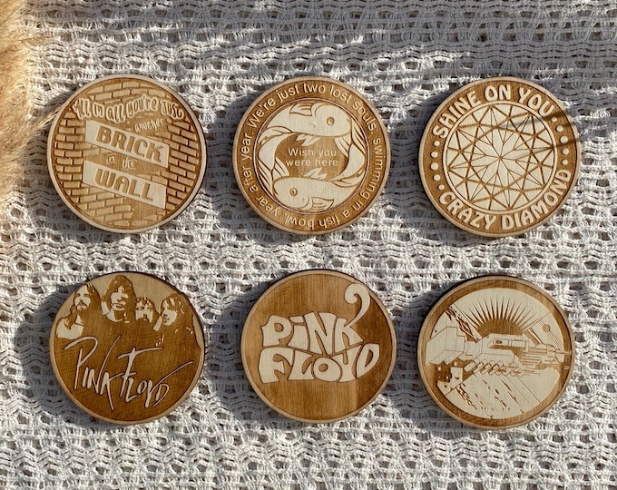 Pink Floyd Wooden Coasters Gift Set of Handmade Coasters Home Decor ...