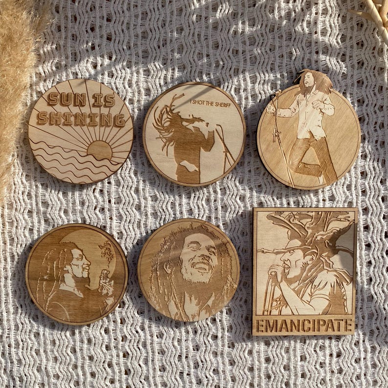 Bob Marley Collection Wooden Coasters - Gift - Set of Handmade Coasters - Unique Gifts ...