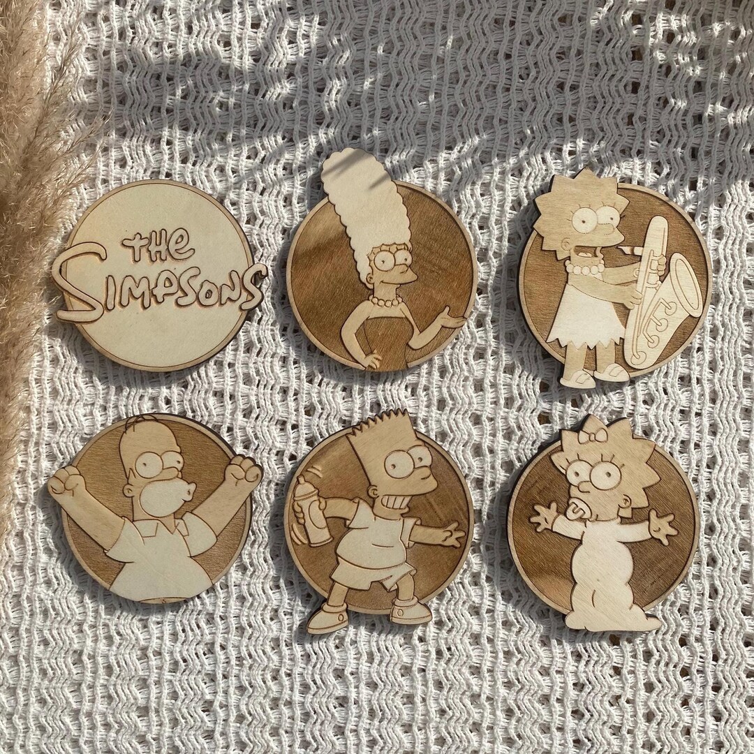 Simpsons Wooden Coasters - Handmade Cartoon Drink Mats, Set of 6 - Etsy