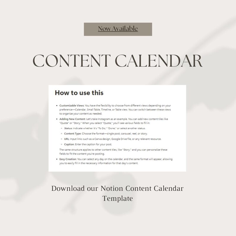 Notion Content Calendar Template - Etsy