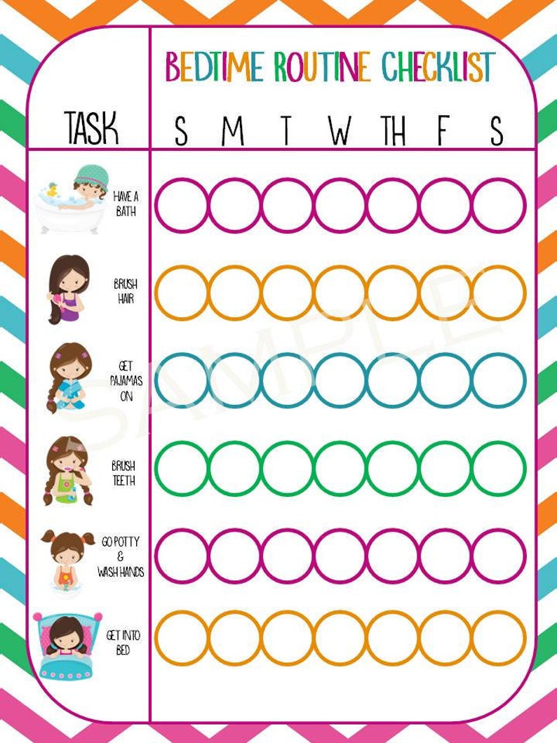 Printable Bedtime Routine Checklist girl - Etsy Printable Bedtime Routine Checklist girl - Etsy