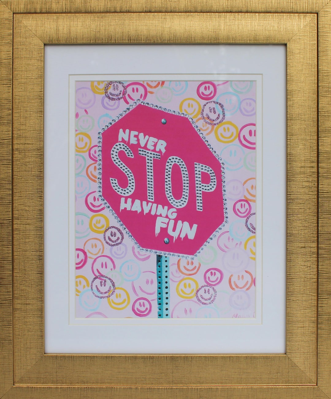 Never Stop Having Fun Hot Pink Stop Sign Print Fun Dorm Art Preppy Art ...