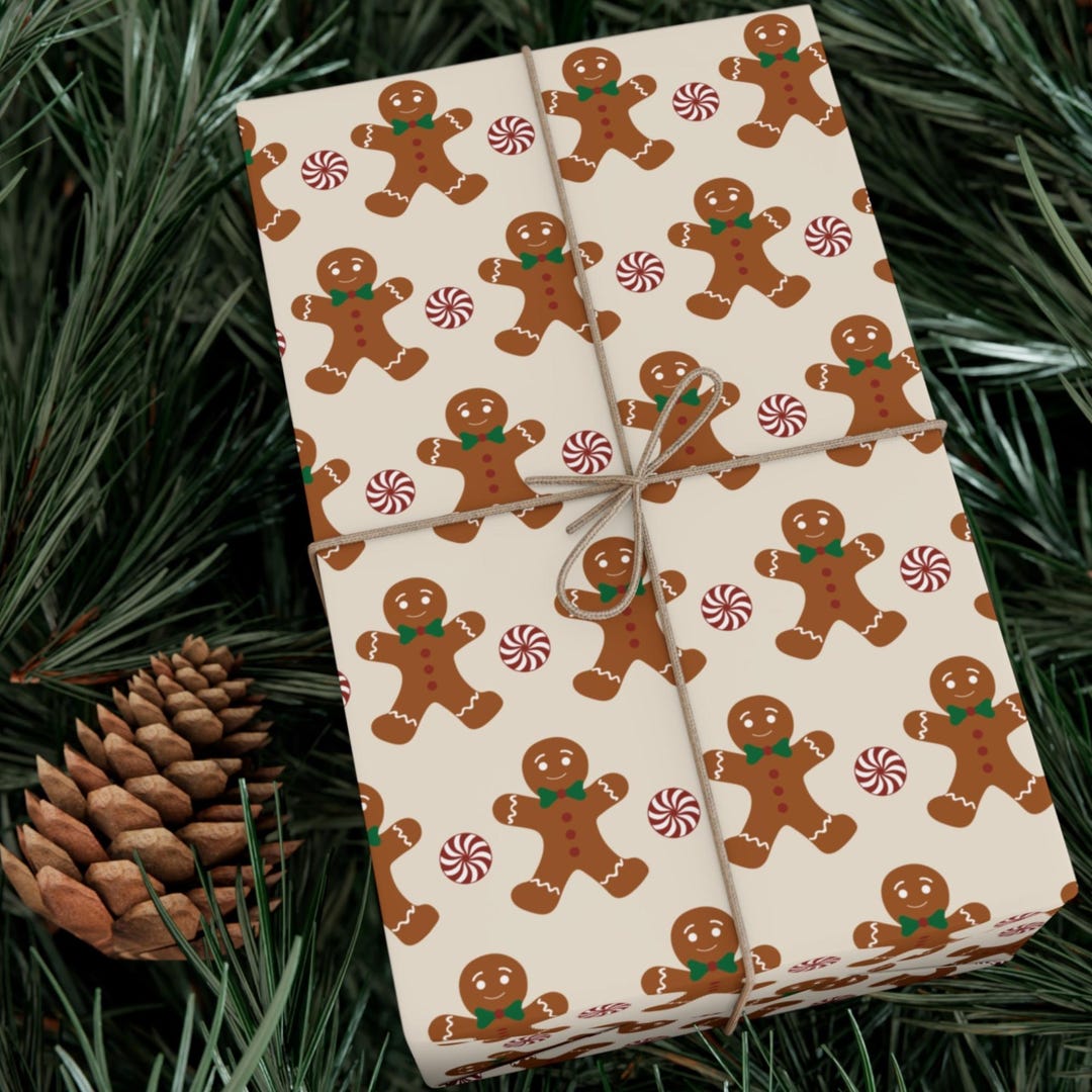 Gingerbread Wrapping Paper Gingerbread Man Holiday Gift Wrap Peppermint ...