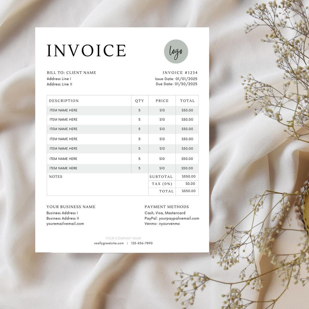 Minimalist Invoice Template, Small Business Invoice, Modern Client ...