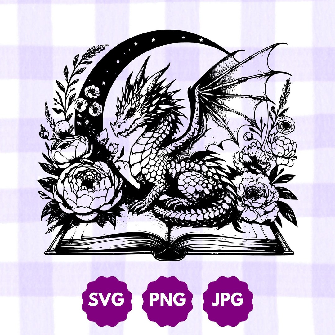 Book Dragon SVG PNG | Cute Floral Wyvern Graphic for Fantasy Readers ...