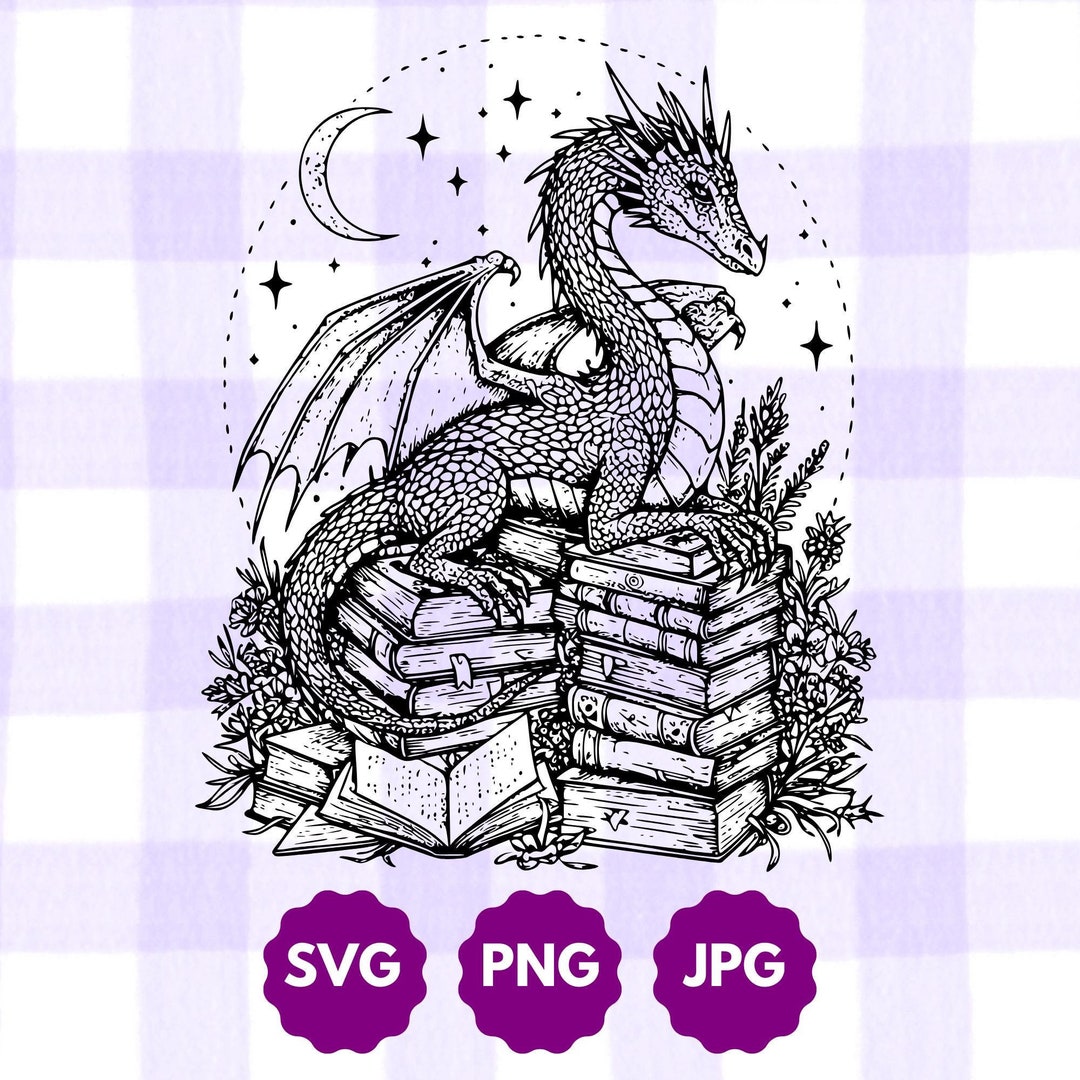 Book Dragon SVG PNG Cute Floral Wyvern Graphic for Fantasy Readers ...