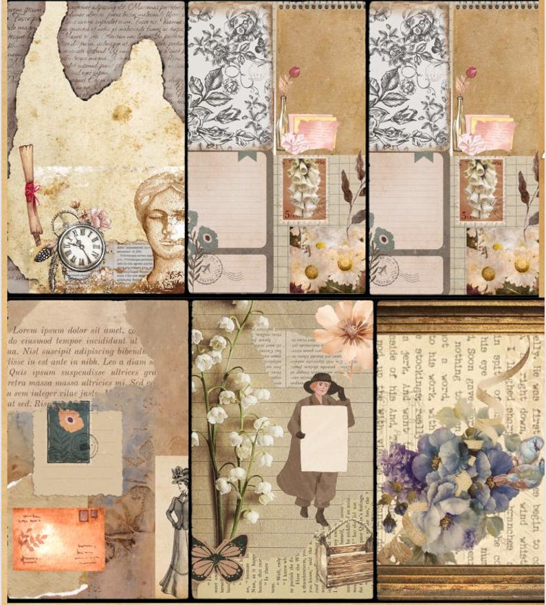 Junk Journal Printable Vintage Map Papers, Vintage Paper Journal Pages ...