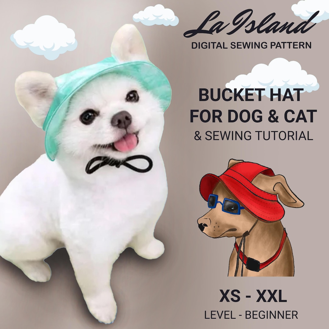 Pet Bucket Hat Sewing Pattern: XS-XXL Dog & Cat Sun Hat (PDF Download ...