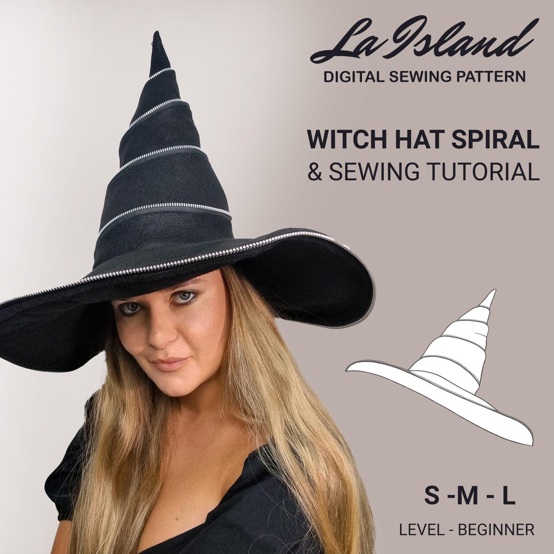 Spiral Witch Hat Sewing Pattern | Classic Witch Hat Sewing Pattern ...