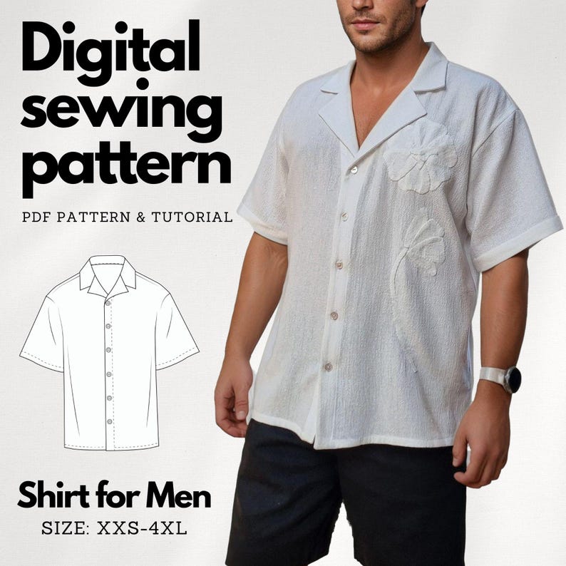 Men's Shirt Sewing Pattern PDF | Classic Button-up Shirt for Men ...