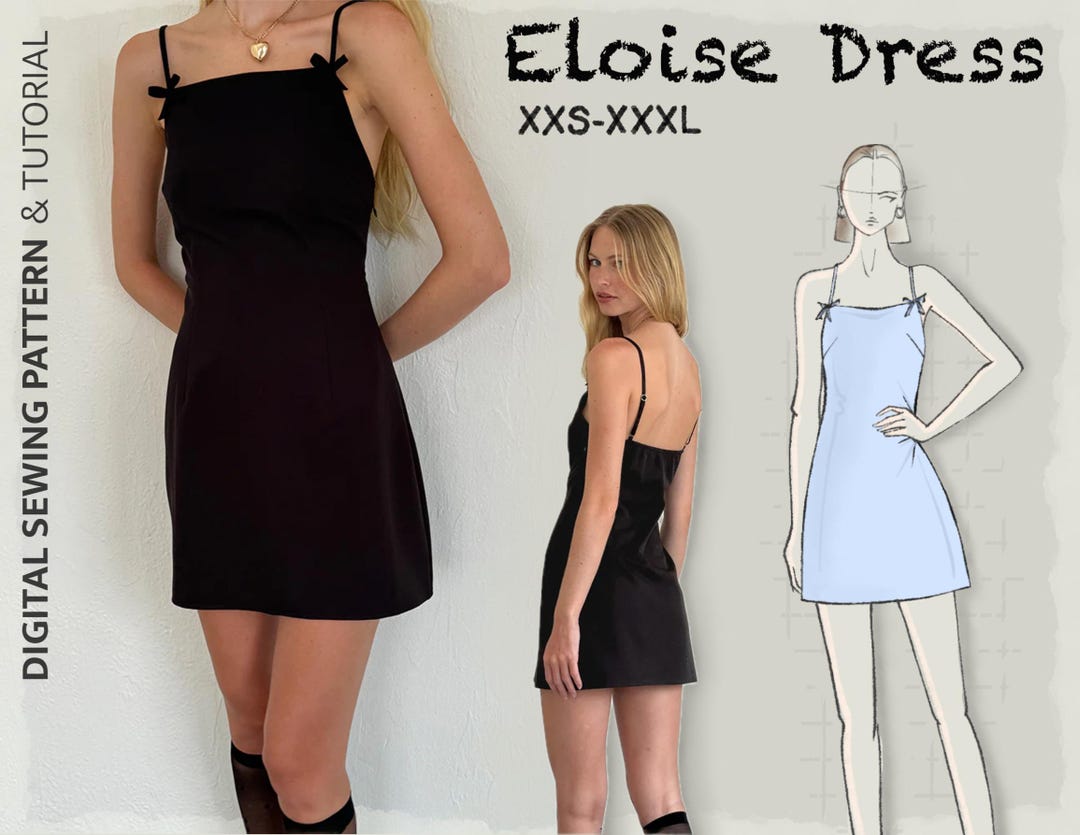 Mini Dress Sewing Pattern Backless Spaghetti Straps Adjustable