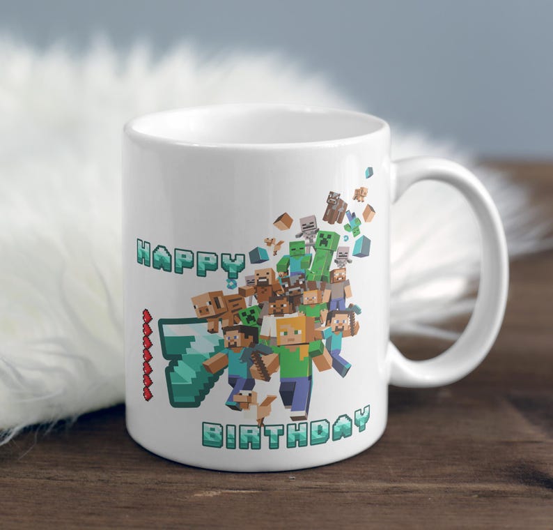 Minecraft 7th Happy Birthday With 7 Hearts Design for Birthday Cake ...