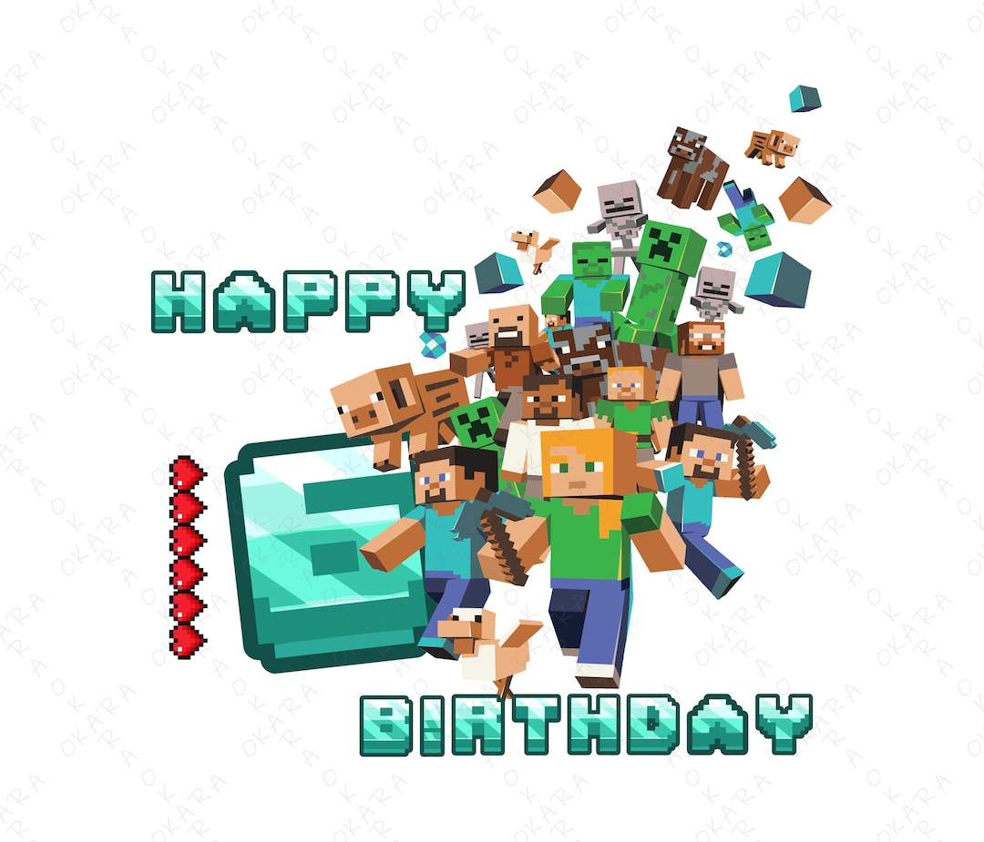 Minecraft 6th Happy Birthday With 6 Hearts Design for Birthday Cake ...