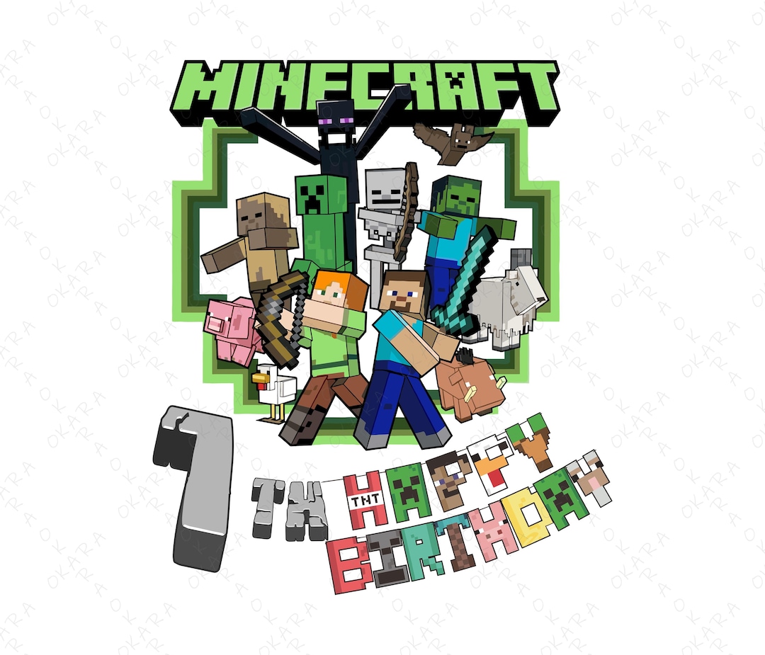 Minecraft 7th Happy Birthday Design for Shirt - Birthday Cake - Mug ...