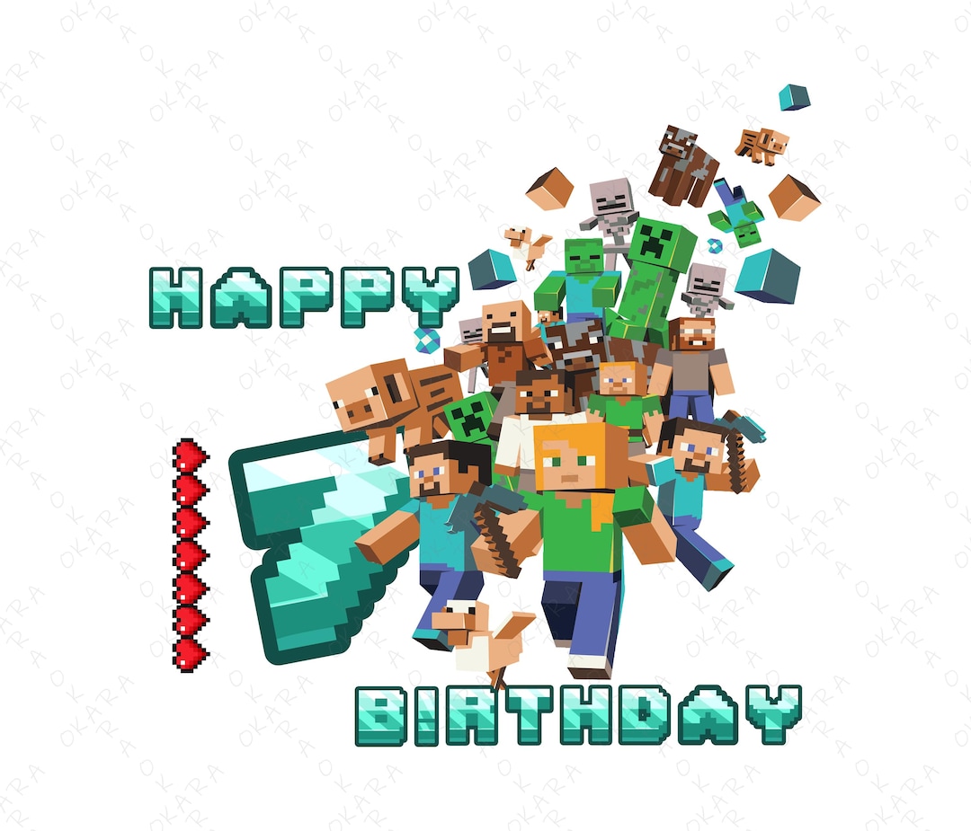 Minecraft 7th Happy Birthday With 7 Hearts Design for Birthday Cake ...