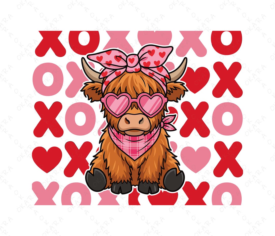 Highland Cow Valentine Svg Png | Cute Heifer With Heart Glasses ...