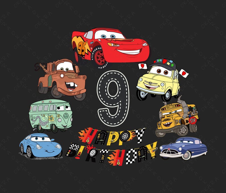 Cars 9th Birthday SVG PNG – Cake Topper, Shirt Design (digital File) - Etsy
