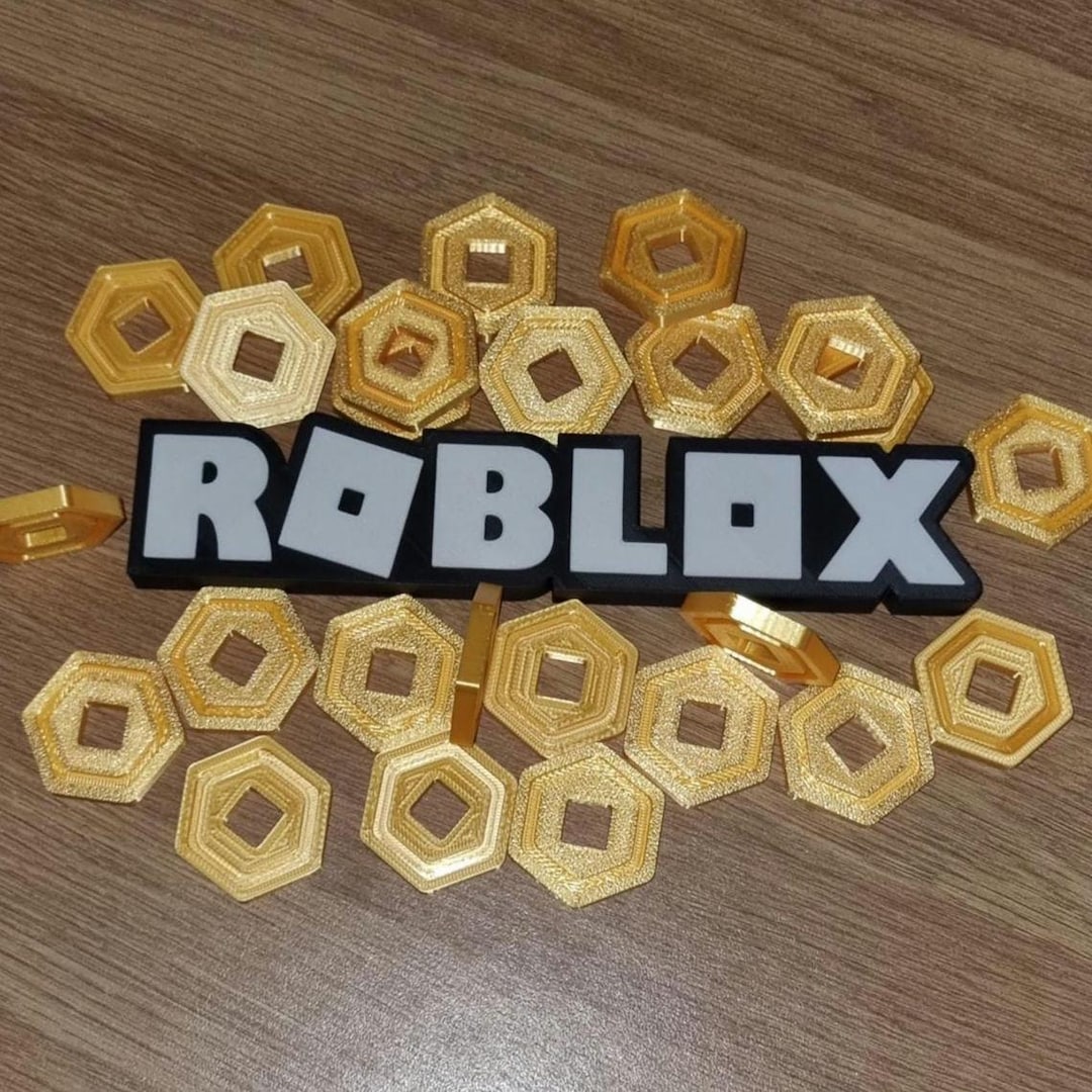 Robux Inspired Gold Coins and 3D Roblox Sign Video Gamer Themed Pretend ...