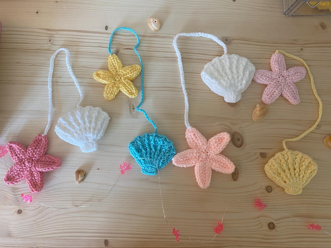 Crochet Seashell Car Charm Coastal Rearview Mirror Accessory Gift Idea for Beach Lover Cute Car ...