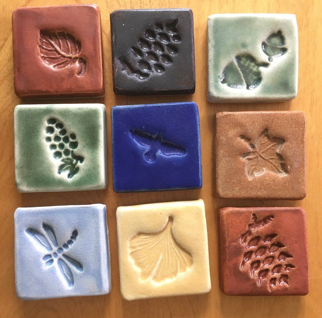 Nature-themed Accent Tiles - Arts & Crafts Style - 2"x2" Handmade Tiles ...