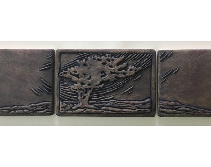 Windswept Tree Tile Set, Tile Landscape, 4" X 13" X 1/2", Arts & Crafts ...