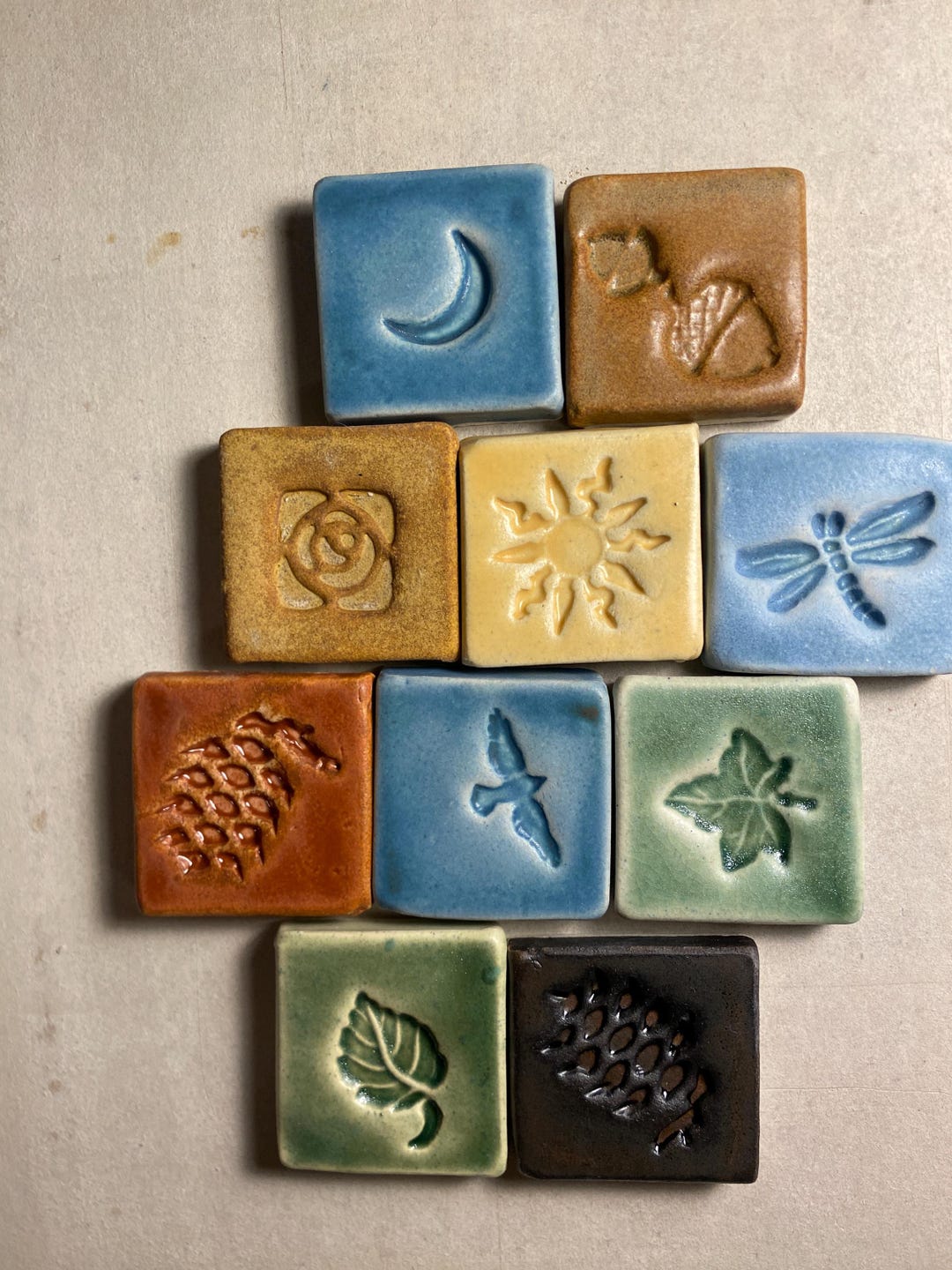 Nature-themed Accent Tiles - 2" Square Arts & Crafts Style - 10 Ceramic ...