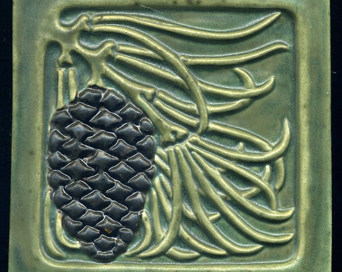 Craftsman Style Handmade Pine Cone Tile - 6" Square Art Tile in Green ...