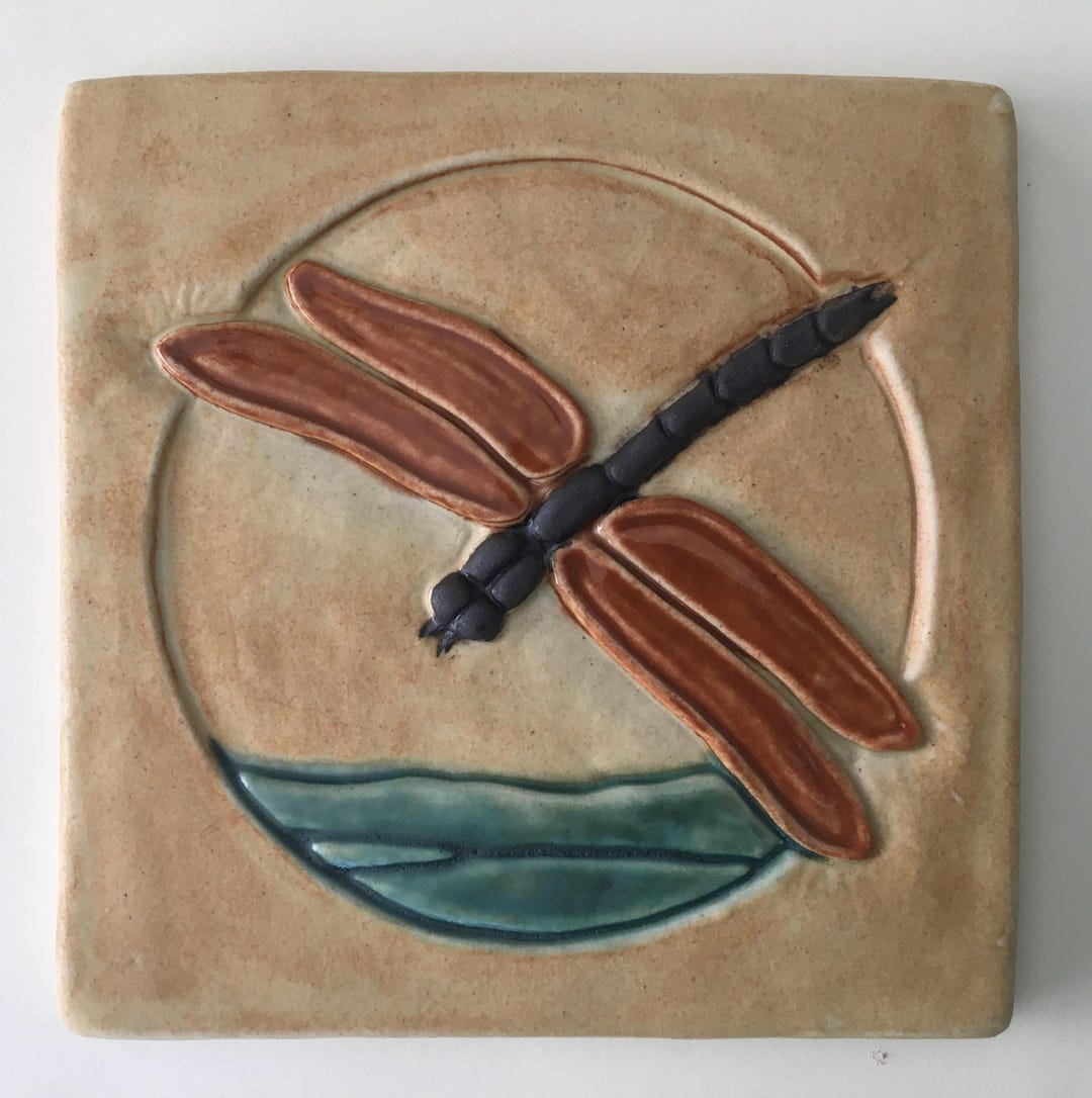 Dragonfly Tile - 6" Square X 1/2" Thick - Handmade Ceramic Art Tile ...