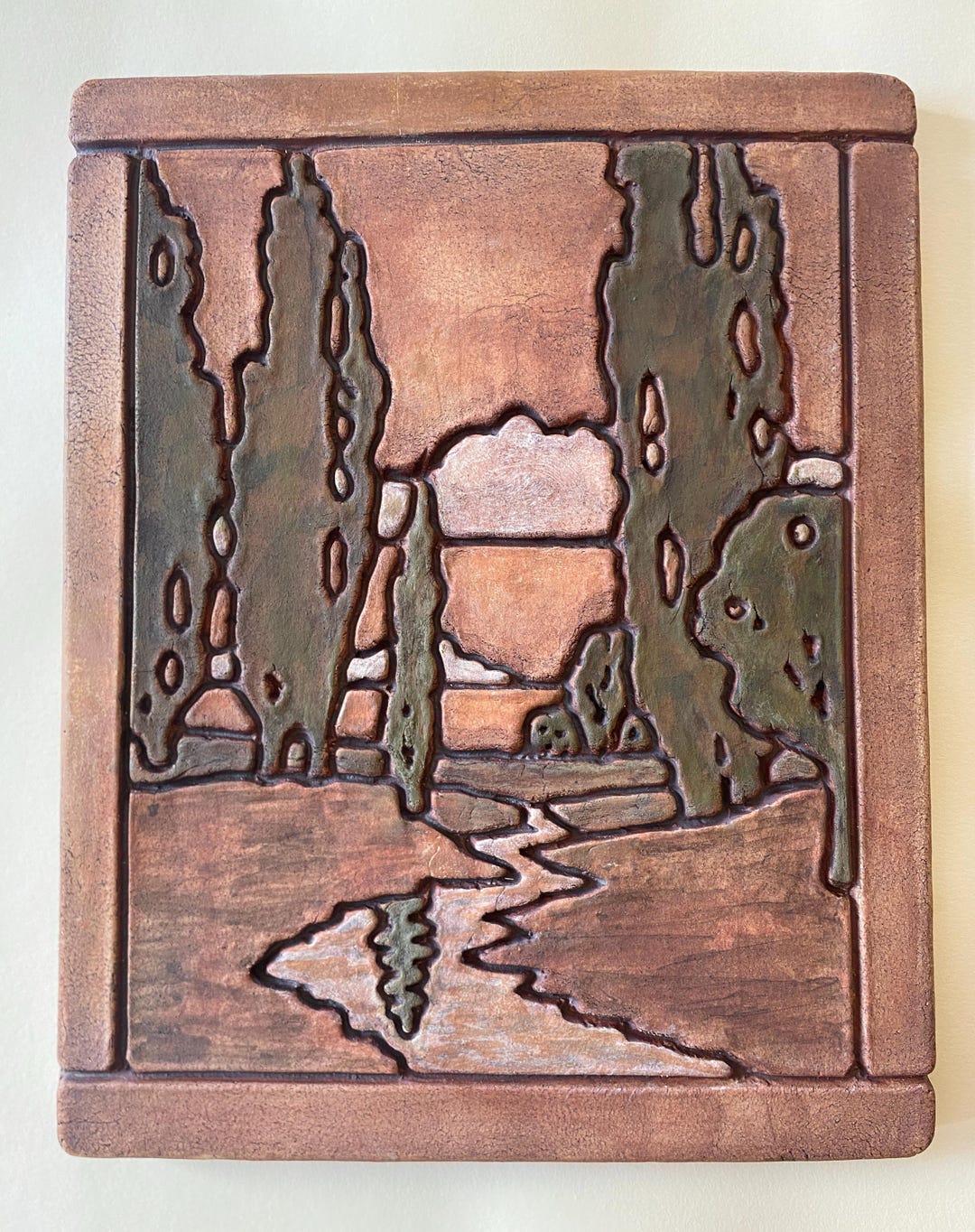 Craftsman Style Art Tile, Poplar Trees and Stream, 10 X 8 Handmade ...