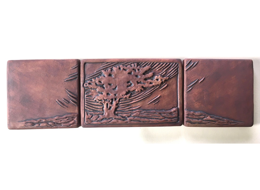 Windswept Tree Tile Set, 4" X 13" X 1/2" Arts & Crafts Style, Matte ...