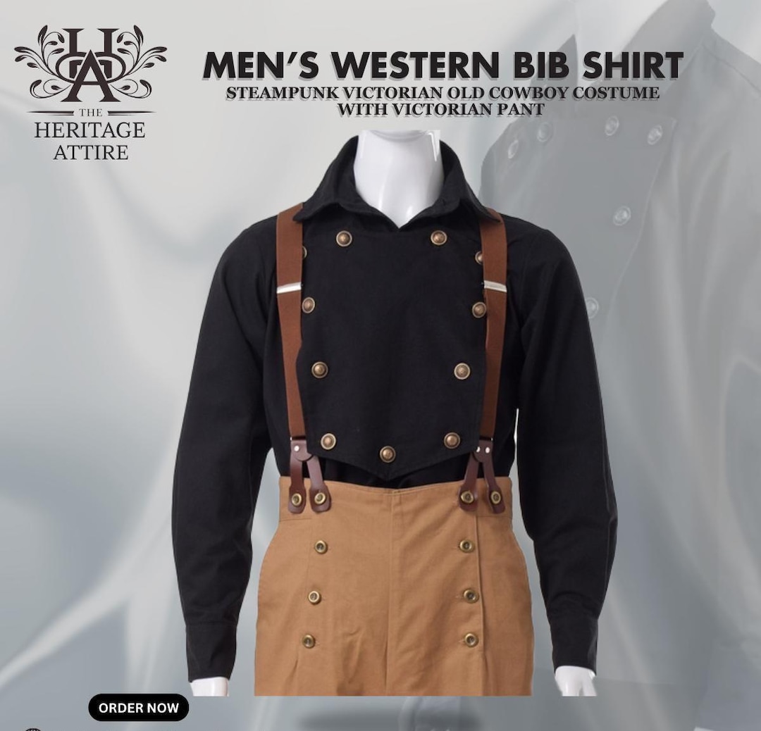 Steampunk Victorian Cowboy Costume | Western Bib Shirt & Regency Pant ...