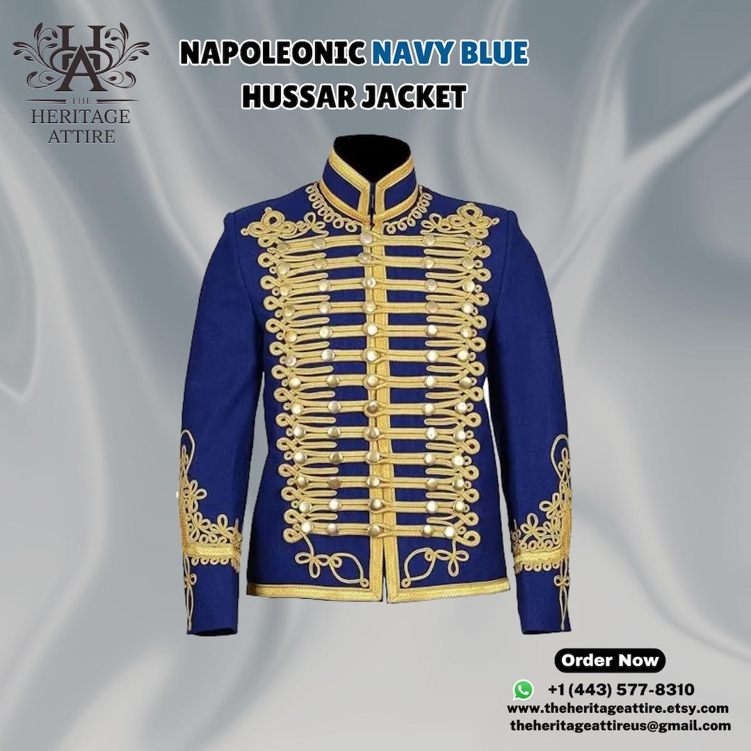 Napoleon Navy Blue Hussars Jacket Army Vintage Military Uniform Tunic ...