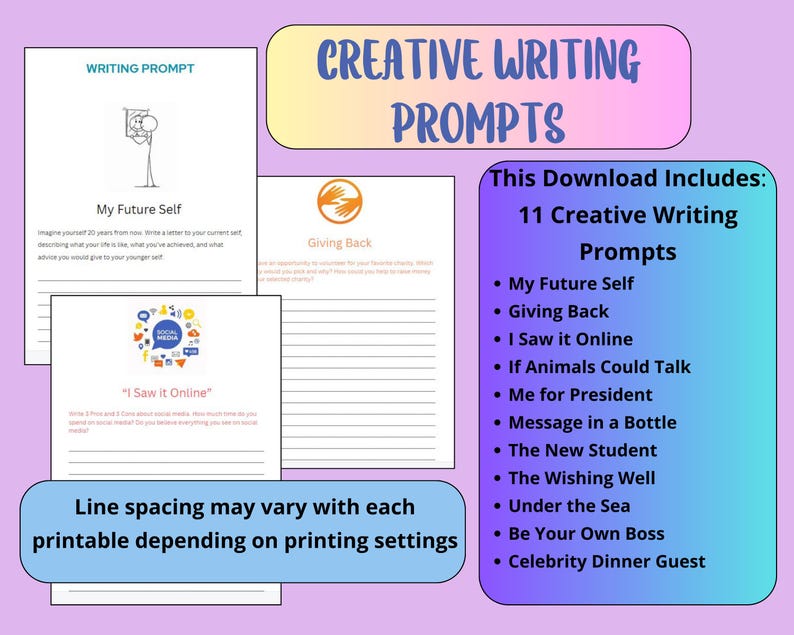 Writing Prompt Printable, Printable Bundle, Educational Printable ...