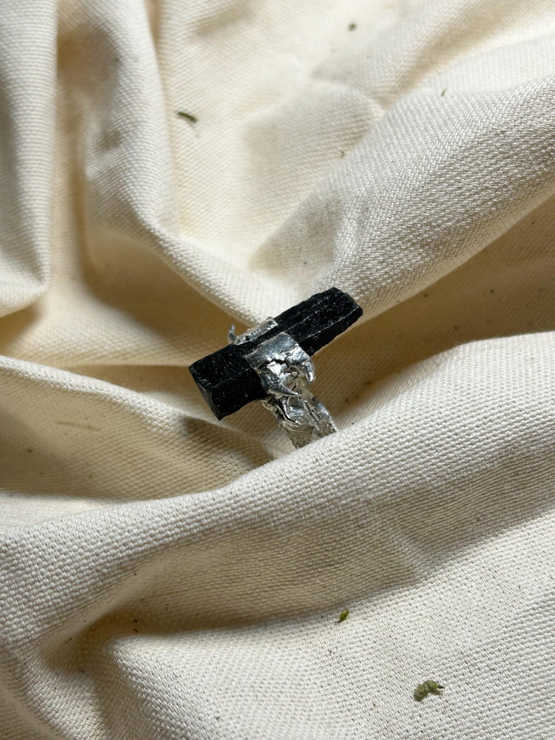 Black Tourmaline Spiky Ring, Chunky Molten Metal Ring With Gem, Edgy ...