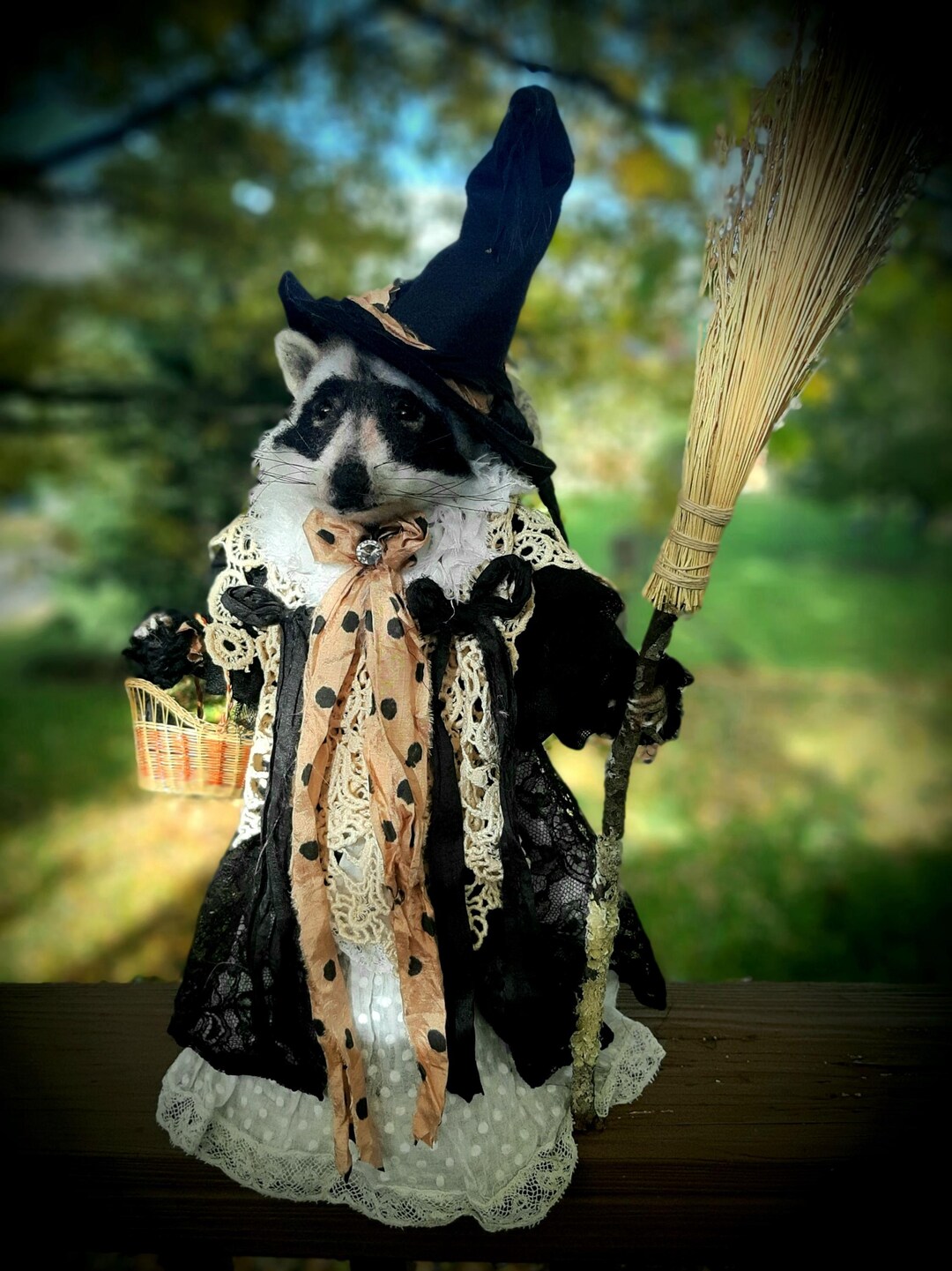 OOAK Needle Felt Raccoon Witchy Halloween Anthropomorphic Art Doll ...