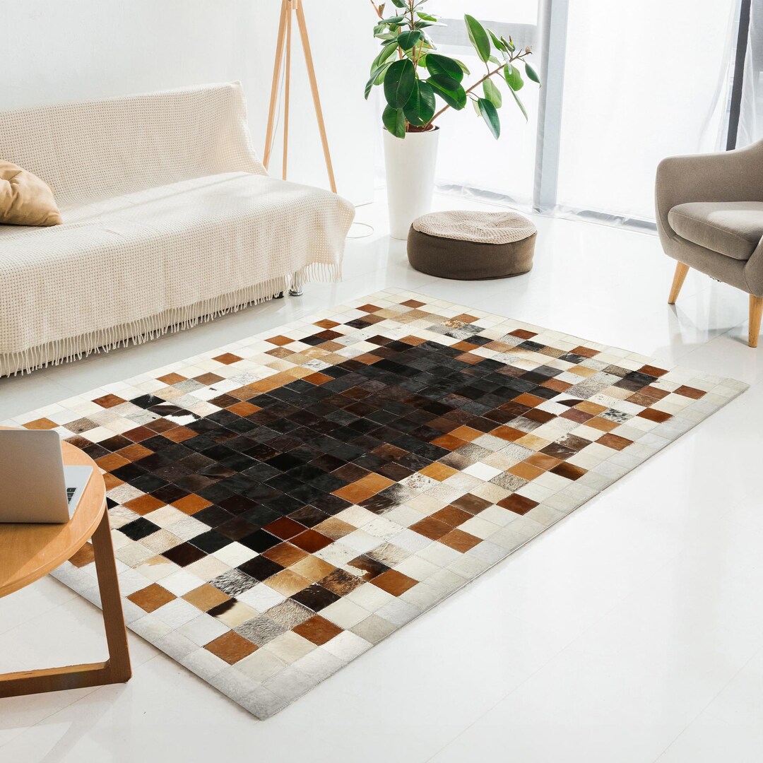 Genuine Brown Cowhide Patchwork Rug, Black & Brown Cowhide Carpet ...