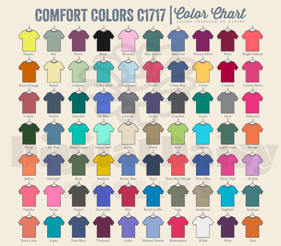 Comfort Colors C1717 Color Chart, 70 T-shirt Colors, RGB Matching Guide ...