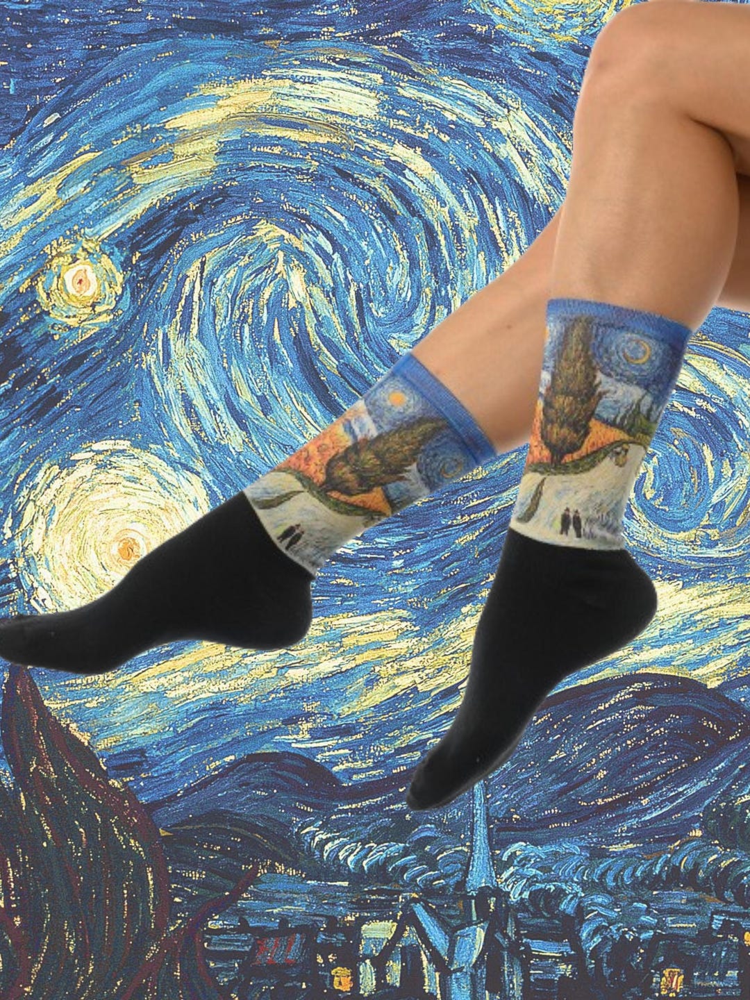 The Starry Night Socks: Van Gogh Art, Vibrant Legwear - Etsy
