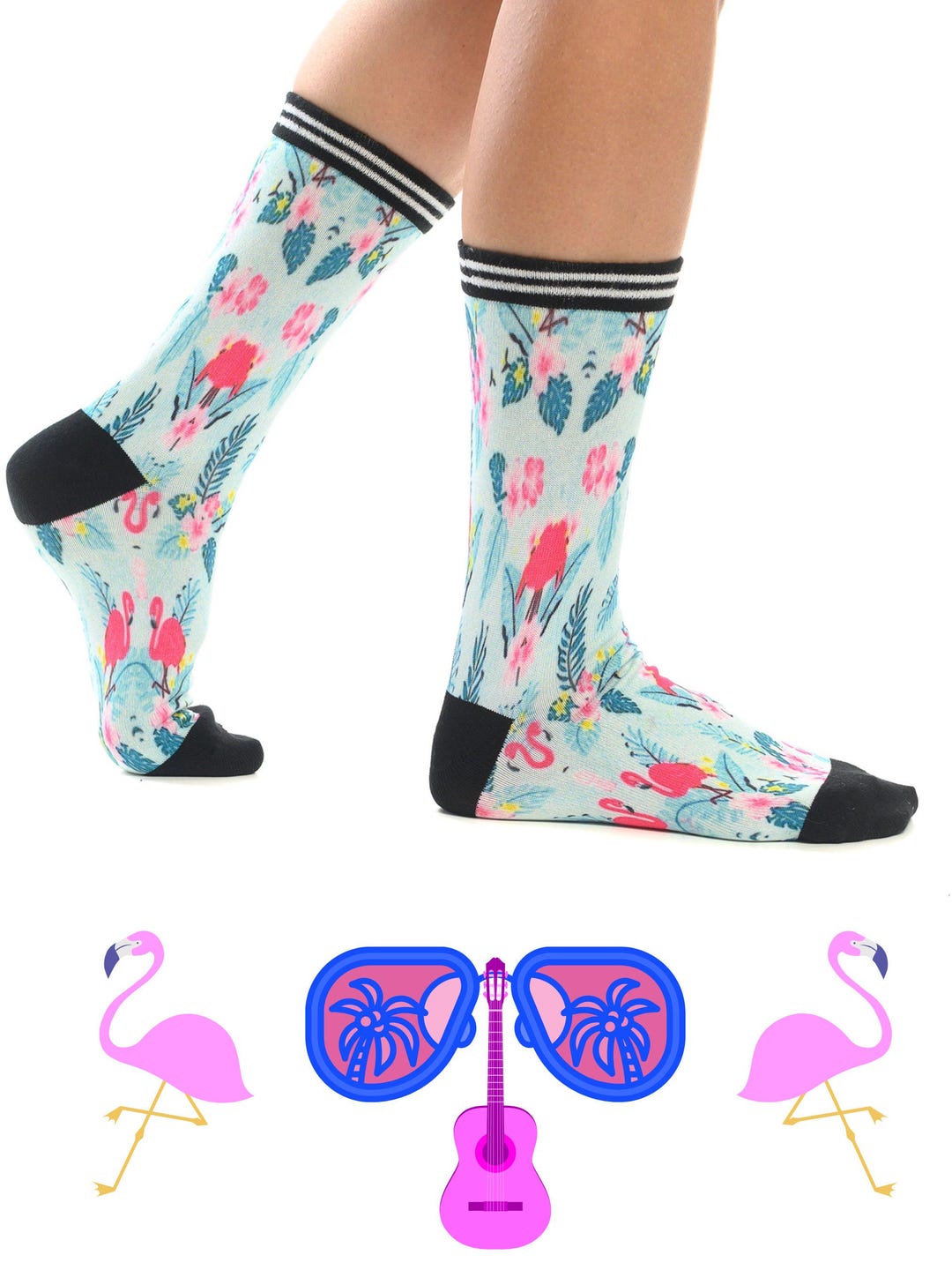 Cute Pink Flamingo Socks, Adorable Gift for He & Her, Animal Print ...
