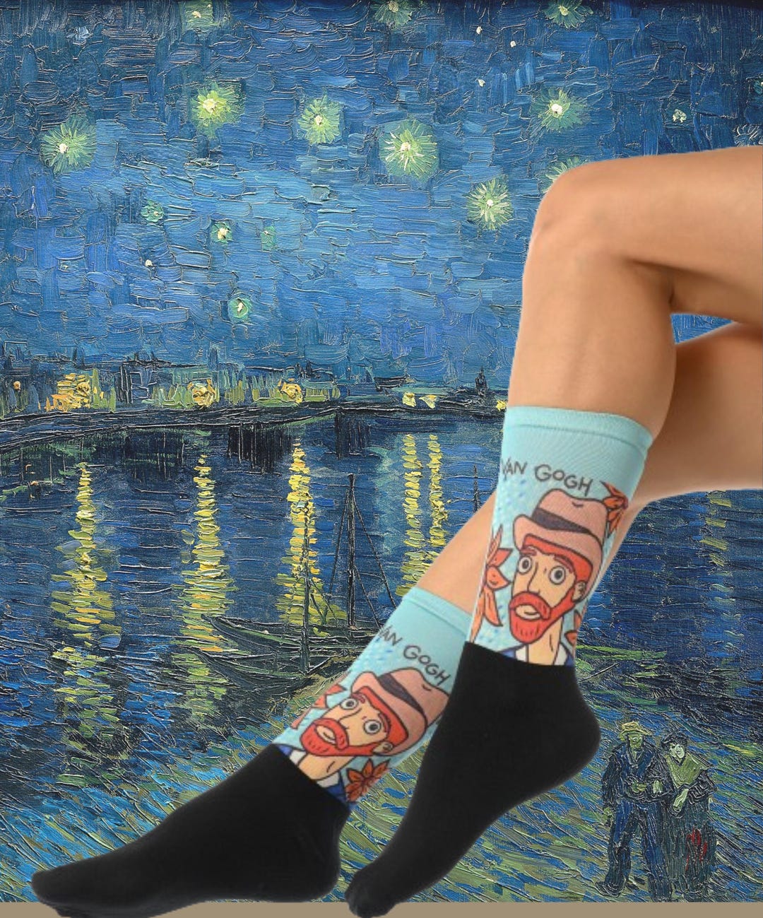 Van Gogh Cartoon Socks: Unisex Art Portrait Print - Etsy
