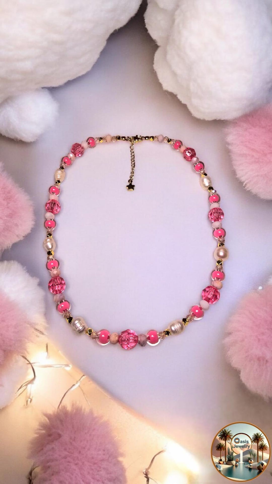 Children's Choker Necklace barbie Made of Natural Pearls, Rose Quartz ...