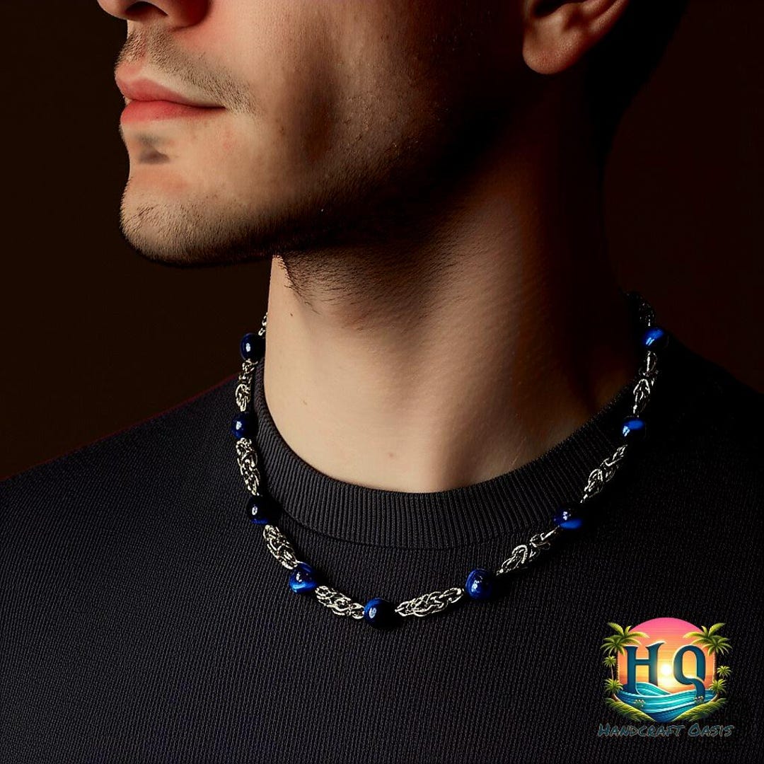 Handforged Chainmail Tiger Eye Necklace - Lava, Steel Lava, Amethyst ...