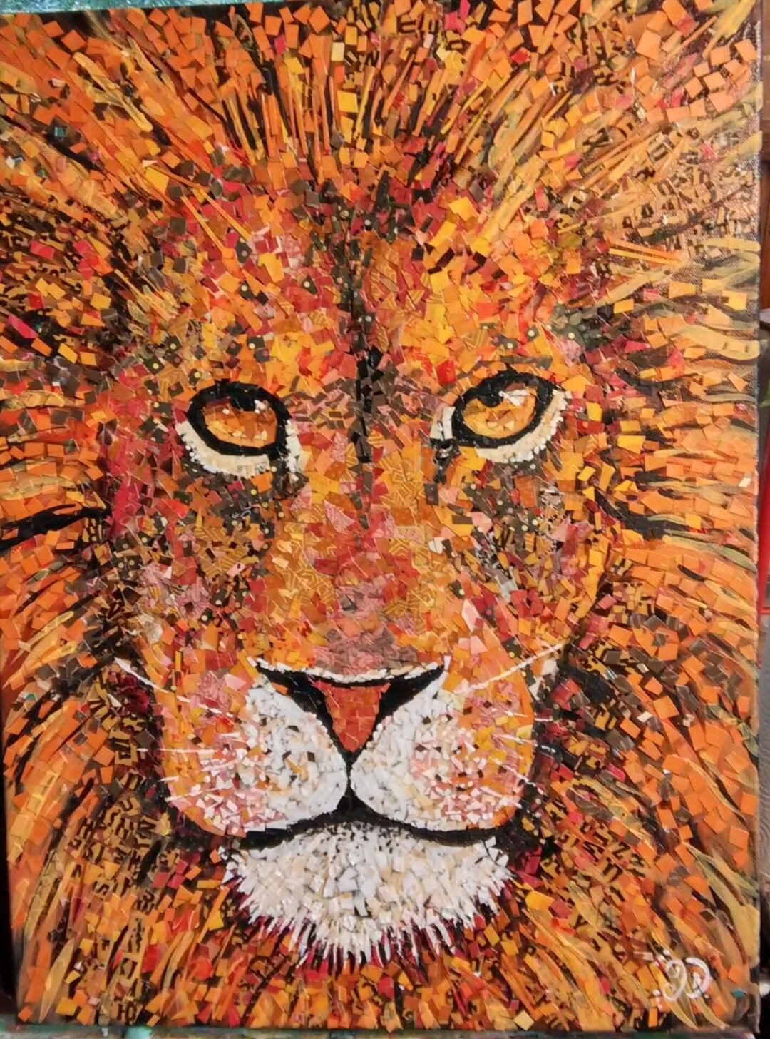Scrap Paper Collage Acrylic Paint Sun Lion - Etsy