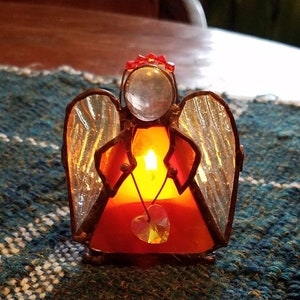 Orange Stained Glass Angel Tea Light Holder - Etsy