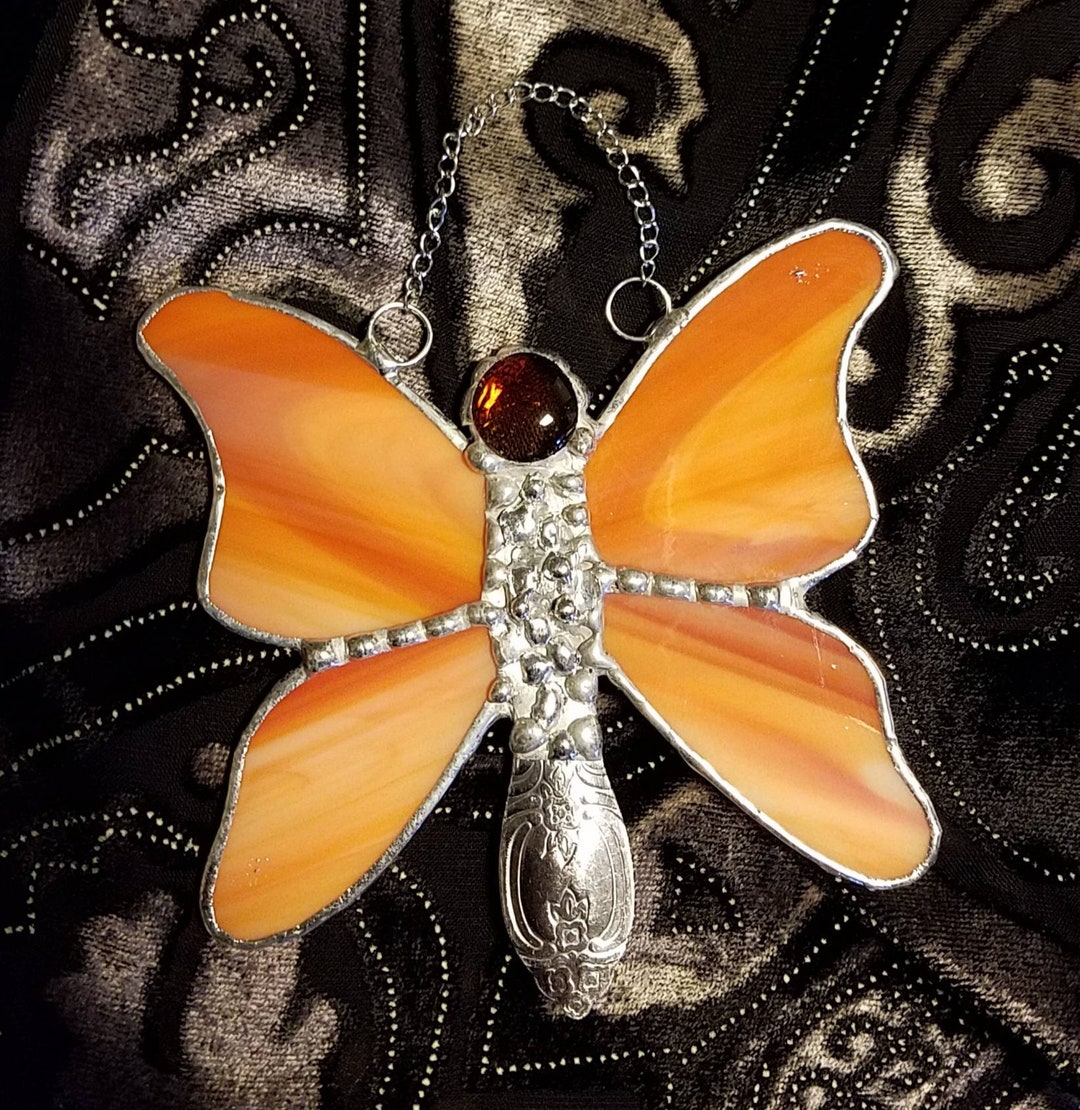 Stained Glass and Cut Flatware Butterfly Suncatcher Yellow or Orange - Etsy